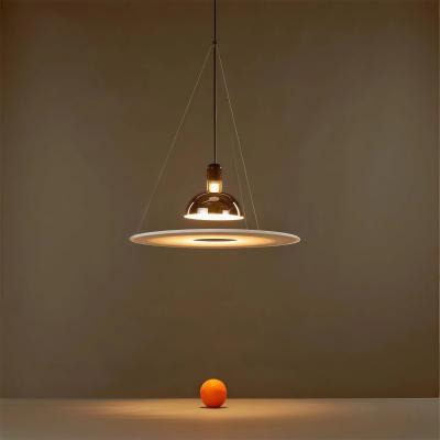 China JYLIGHTING Modern Carbon Steel & Acrylic Pendant Light, Double-Layer Disc Hanging Lamp with Reflective Dome for Dining & Living Room for sale