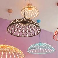 China JYLIGHTING Modern Woven Disc Pendant Light, Iron & ABS Rustic Grid Hanging Lamp for Bohemian & Farmhouse Decor for sale