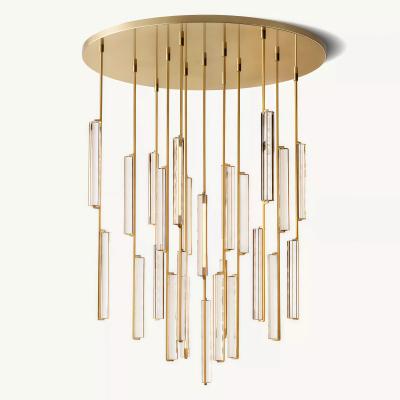 China JYLIGHTING Modern Contemporary Full Brass Crystal Pendant Light, Vertical Rod Cluster Fixture for Living Room & Entryway for sale