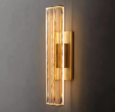 China JYLIGHTING Modern Full Brass & Crystal Wall Sconce, Linear Vertical LED Vanity Light for Bathroom, Bedroom & Living Room for sale