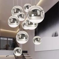China JYLIGHTING Mirror Chrome Glass Globe Pendant Light, 3-Size Electroplated Silver Spherical Hanging Lamp for Kitchen Island, Dining Table & Bar Counter for sale
