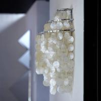 China JYLIGHTING Tiered Capiz Shell & Chrome Iron Chandelier, Cascading Natural Shell Waterfall Pendant Light for Coastal Living Room & High Ceiling Foyer for sale