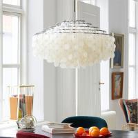 China JYLIGHTING Tiered Capiz Shell & Chrome Iron Chandelier, Round Cascading Natural Shell Waterfall Pendant Light for Coastal Dining Room & High Ceiling Foyer for sale