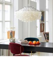 China JYLIGHTING Tiered Capiz Shell & Chrome Iron Chandelier, Round Cascading Natural Shell Waterfall Pendant Light for Coastal Dining Room & High Ceiling Foyer for sale