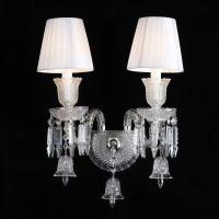 China JYLIGHTING Vintage 2-Head Crystal Wall Sconce, Cut Crystal & Fabric Shade Wall Light for Living Room & Hotel Decor for sale