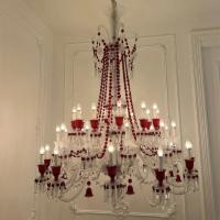 China JYLIGHTING Two-Tone Red & Clear Crystal Chandelier, 8-Arm Ornate Candle-Style Fixture for Statement Living Room Decor for sale