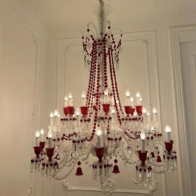 China JYLIGHTING Two-Tone Red & Clear Crystal Chandelier, 8-Arm Ornate Candle-Style Fixture for Statement Living Room Decor for sale