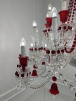 China JYLIGHTING Two-Tone Red & Clear Crystal Chandelier, 8-Arm Ornate Candle-Style Fixture for Statement Living Room Decor for sale