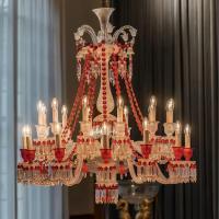 China JYLIGHTING Two-Tone Red & Clear Crystal Chandelier, 8-Arm Ornate Candle-Style Fixture for Statement Living Room Decor for sale
