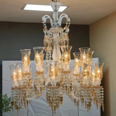 China JYLIGHTING Gold & Clear Crystal Glass Chandelier, 18-Arm Floral Etched Candle-Style Fixture for Grand Dining & High-End Foyer for sale