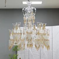 China JYLIGHTING Gold & Clear Crystal Glass Chandelier, 18-Arm Floral Etched Candle-Style Fixture for Grand Dining & High-End Foyer for sale
