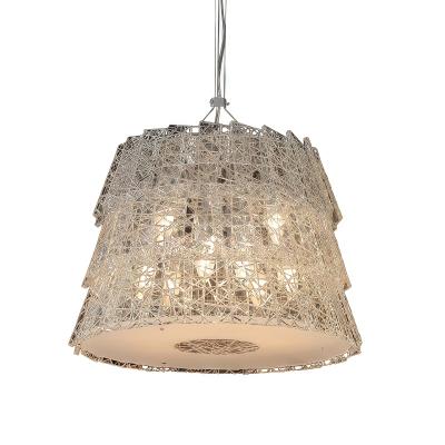 China JYLIGHTING Contemporary Wire Mesh Pendant Light, Layered Stainless Steel Cage Lamp with Crystal for Dining Room Decor for sale
