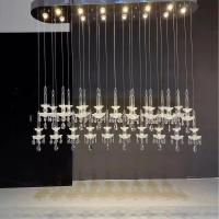 China JYLIGHTING Modern Linear Crystal Pendant Light, Tiered Raindrop Design with Stainless Steel Base for Long Dining & Kitchen Island for sale