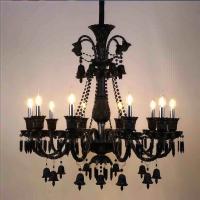 China JYLIGHTING Modern Ornate Black Glass Chandelier, 2-Tier Gothic Fixture with Cascading Prisms for Dramatic Living Room Decor for sale