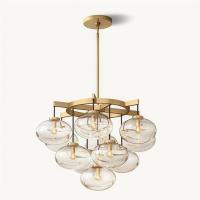 China JYLIGHTING Modern Contemporary Bubble Glass Pendant Chandelier, Brushed Brass Circular Frame Hanging Lamp for Hotel Lobby & High-End Restaurant for sale