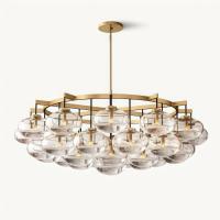 China JYLIGHTING Modern Contemporary Bubble Glass Pendant Chandelier, Brushed Brass Circular Frame Hanging Lamp for Hotel Lobby & High-End Restaurant for sale