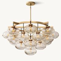 China JYLIGHTING Modern Contemporary Bubble Glass Pendant Chandelier, Brushed Brass Circular Frame Hanging Lamp for Hotel Lobby & High-End Restaurant for sale