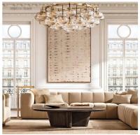 China JYLIGHTING Modern Contemporary Bubble Glass Pendant Chandelier, Brushed Brass Circular Frame Hanging Lamp for Hotel Lobby & High-End Restaurant for sale