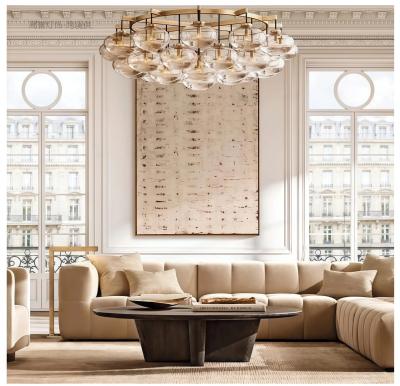 China JYLIGHTING Modern Contemporary Bubble Glass Pendant Chandelier, Brushed Brass Circular Frame Hanging Lamp for Hotel Lobby & High-End Restaurant for sale