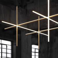 China JYLIGHTING Modern Minimalist Intersecting Rod Chandelier, Matte Gold Aluminum Frame Linear LED Suspension Light for Kitchen Island & High-End Office for sale