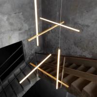 China JYLIGHTING Modern Minimalist Intersecting Rod Chandelier, Matte Gold Aluminum Frame Linear LED Suspension Light for Kitchen Island & High-End Office for sale