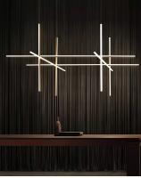 China JYLIGHTING Modern Minimalist Intersecting Rod Chandelier, Matte Gold Aluminum Frame Linear LED Suspension Light for Kitchen Island & High-End Office for sale