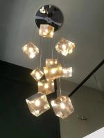 China JYLIGHTING Modern Geometric Cube Pendant Light, Two-Tone Stainless Steel & Textured Glass Multi-Drop Lamp for Long Staircase & Hotel Lobby for sale