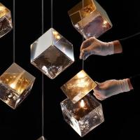 China JYLIGHTING Modern Geometric Cube Pendant Light, Two-Tone Stainless Steel & Textured Glass Multi-Drop Lamp for Long Staircase & Hotel Lobby for sale