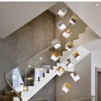 China JYLIGHTING Modern Geometric Cube Pendant Light, Two-Tone Stainless Steel & Textured Glass Multi-Drop Lamp for Long Staircase & Hotel Lobby for sale