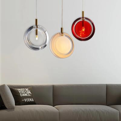 China JYLIGHTING Modern Ring-Shaped Crystal Pendant Light with Brass Top, Single-Bulb Clear Glass Hanging Lamp for Kitchen Island & Bedroom Bedside for sale