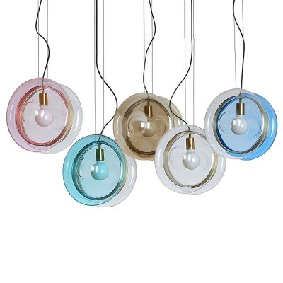 China JYLIGHTING Layered Glass Disc Pendant Light, Colorful Transparent Shade & Stainless Steel Fixture for Bar and Bedroom for sale