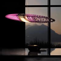 China JYLIGHTING Contemporary Oval Aluminum Chandelier, Gradient Purple Ribbed Hanging Light for Living Rooms & Hotel Lobbies for sale
