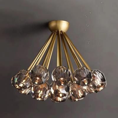China JYLIGHTING Luxury Smoky Crystal Ceiling Light, 10-Head Full Brass Chandelier for Dining Room and Hotel Lobby for sale