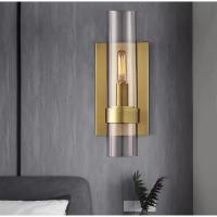 China JYLIGHTING Contemporary Brass & Glass Wall Light, Vertical Cylinder Sconce for Living Room and Bedroom Decor for sale