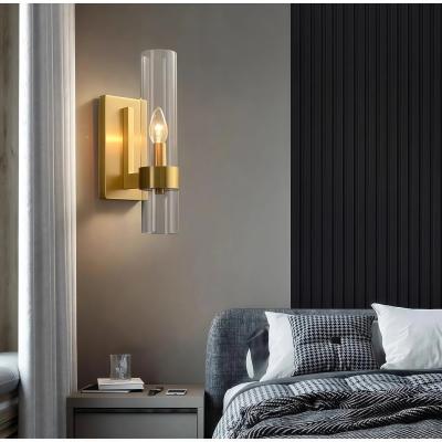 China JYLIGHTING Contemporary Brass & Glass Wall Light, Vertical Cylinder Sconce for Living Room and Bedroom Decor for sale