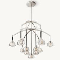 China JYLIGHTING Modern 7-Light Brass Chandelier, Clear Ribbed Crystal Glass Shades, for Dining Room & Living Room for sale