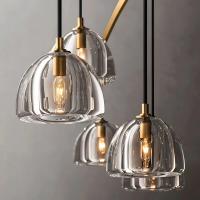 China JYLIGHTING Modern 7-Light Brass Chandelier, Clear Ribbed Crystal Glass Shades, for Dining Room & Living Room for sale