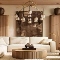 China JYLIGHTING Modern 7-Light Brass Chandelier, Clear Ribbed Crystal Glass Shades, for Dining Room & Living Room for sale