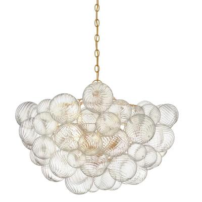 China JYLIGHTING Contemporary Textured Glass Pendant Light, Gold Iron Chain Suspension Chandelier for High Ceiling Lobby for sale