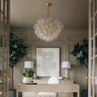 China JYLIGHTING Contemporary Textured Glass Pendant Light, Gold Iron Chain Suspension Chandelier for High Ceiling Lobby for sale