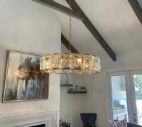 China JYLIGHTING Contemporary Drum Crystal Chandelier, Polished Gold Iron Frame with Cut Crystal Panels for Foyer & Hotel Lobby for sale
