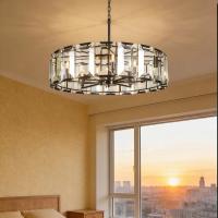 China JYLIGHTING Contemporary Drum Crystal Chandelier, Polished Gold Iron Frame with Cut Crystal Panels for Foyer & Hotel Lobby for sale