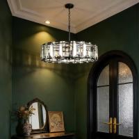 China JYLIGHTING Contemporary Drum Crystal Chandelier, Polished Gold Iron Frame with Cut Crystal Panels for Foyer & Hotel Lobby for sale