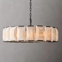 China JYLIGHTING Luxury Round Natural Alabaster & Brass Pendant Light, Elegant Linear Chandelier for Dining & Living Room for sale