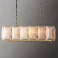 China JYLIGHTING Luxury Round Natural Alabaster & Brass Pendant Light, Elegant Linear Chandelier for Dining & Living Room for sale