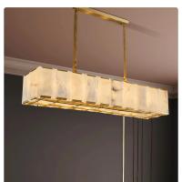 China JYLIGHTING Luxury Round Natural Alabaster & Brass Pendant Light, Elegant Linear Chandelier for Dining & Living Room for sale