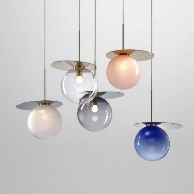 China JYLIGHTING Modern Globe Glass Pendant Light, Gold-Tone Iron Disc Fixture, Soft Glow Suspension Lamp for Bedroom & Dining Room for sale