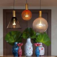 China JYLIGHTING Vibrant Gradient Glass Pendant Lights, Iron Fixture, Multi-Shape Suspension Lamps for Kitchen & Dining for sale
