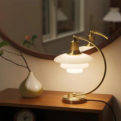 China JYLIGHTING Retro Metal & Opal Glass Table Lamp, Adjustable Task Desk Light with Dimmer for Home Office & Bedroom for sale