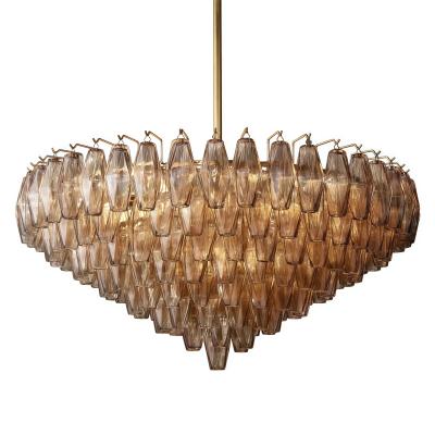 China JYLIGHTING Luxury Tiered Amber Glass Chandelier, Iron Frame Pendant Light for Dining Room & Living Room for sale